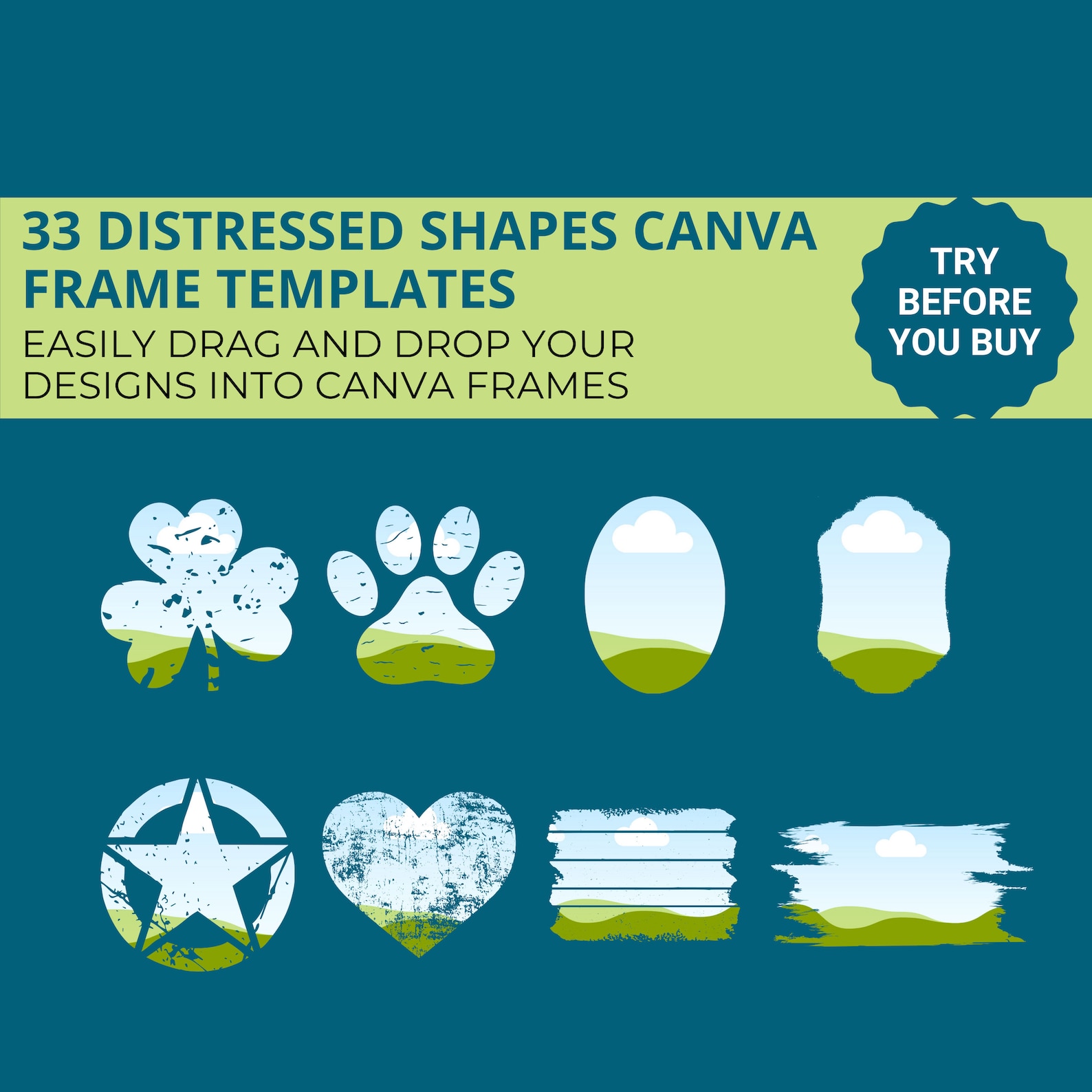 33 Canva Frames Templates With Distressed Borders Bundle, Easy Drag and ...
