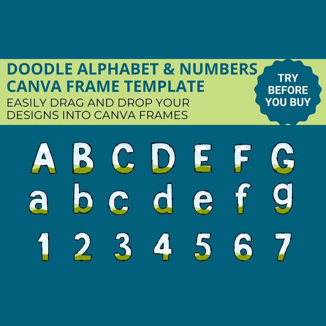 Doodle Alphabet Canva Frames Templates. Editable Drag and Drop Letters ...