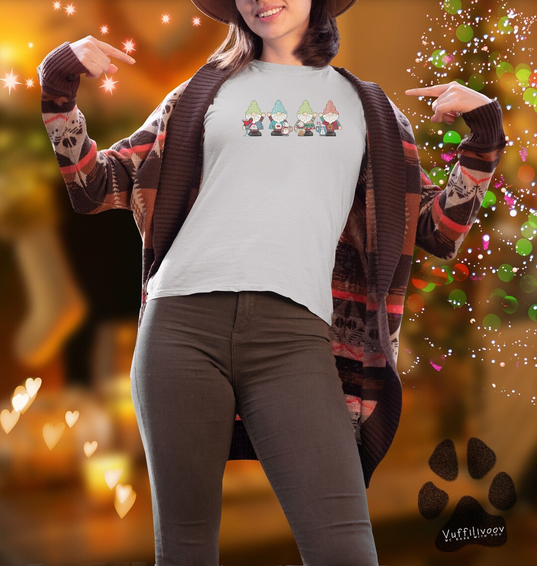 Christmas Gnomes Shirt, 4 Graphic Ugly Flannel Hats Treats Snowmen ...