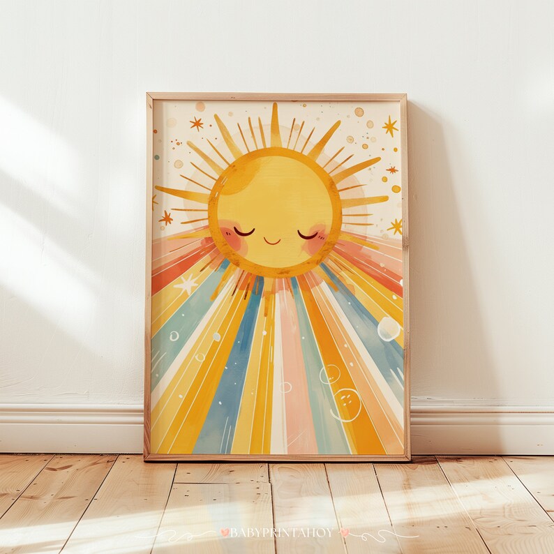 Watercolor Sun Poster, Sun Playroom Decor, Watercolour Nursery Prints ...