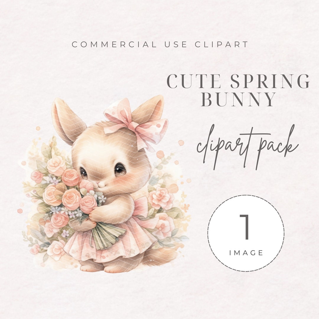 Cute Spring Baby Bunny With Flower Bouquet Clipart | SINGLE IMAGE ...