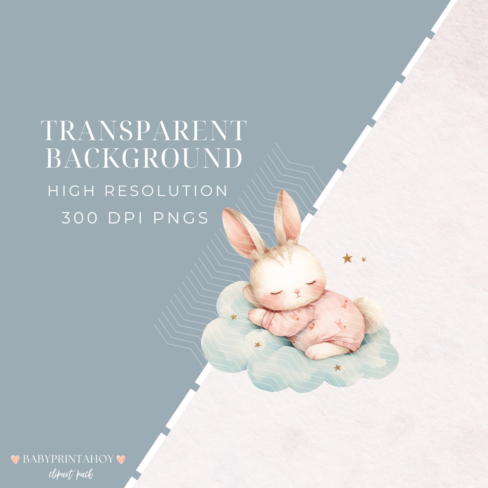 Cute Sleepy Baby Bunny Clipart SINGLE IMAGE Digital Download, Nursery ...