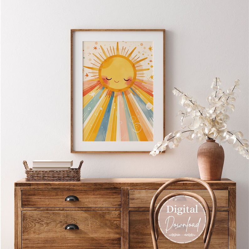 Watercolor Sun Poster, Sun Playroom Decor, Watercolour Nursery Prints ...