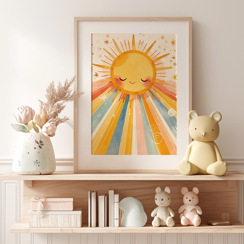 Watercolor Sun Poster, Sun Playroom Decor, Watercolour Nursery Prints ...