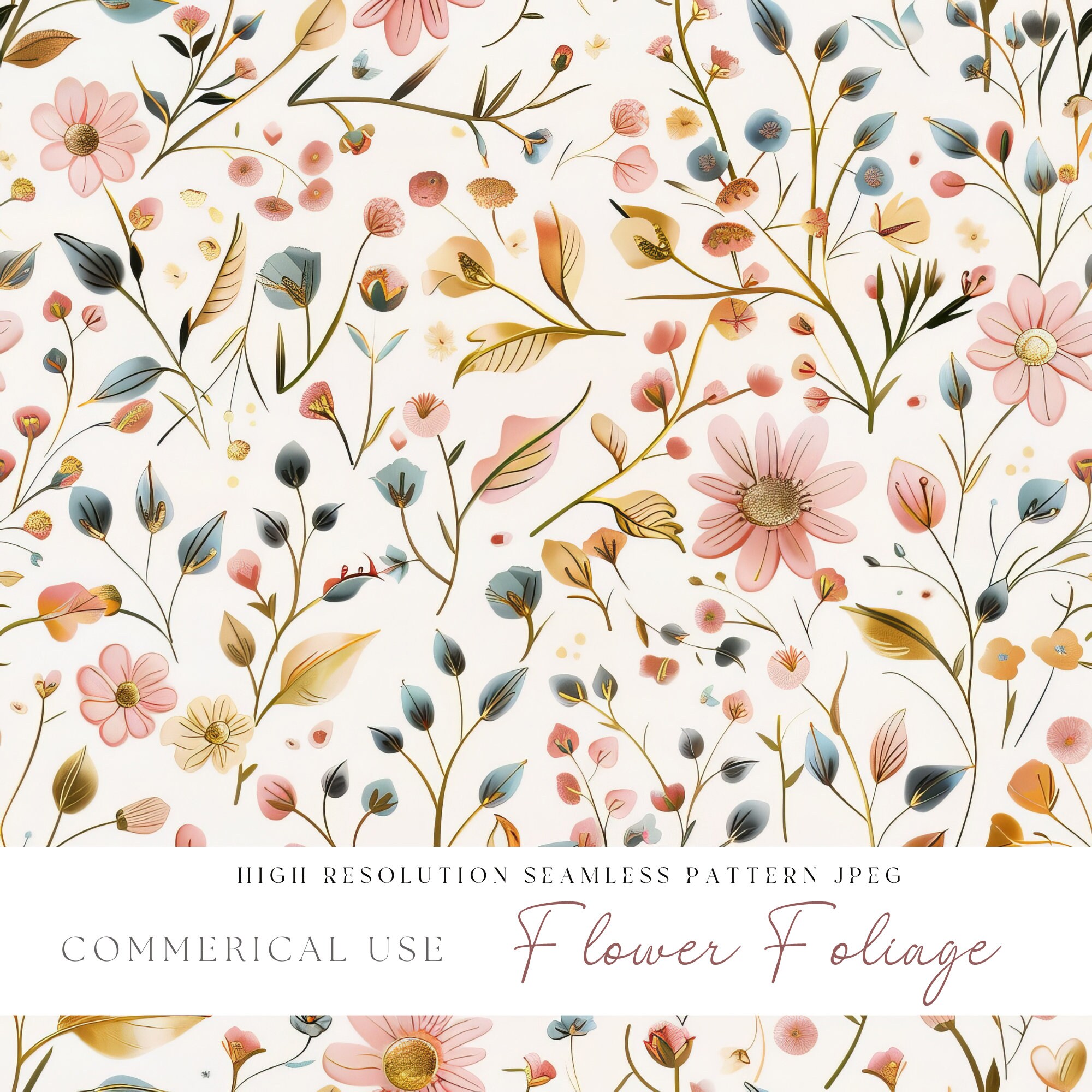Wildflower Foliage Floral Seamless Pattern for Commercial Use, Bohemian ...