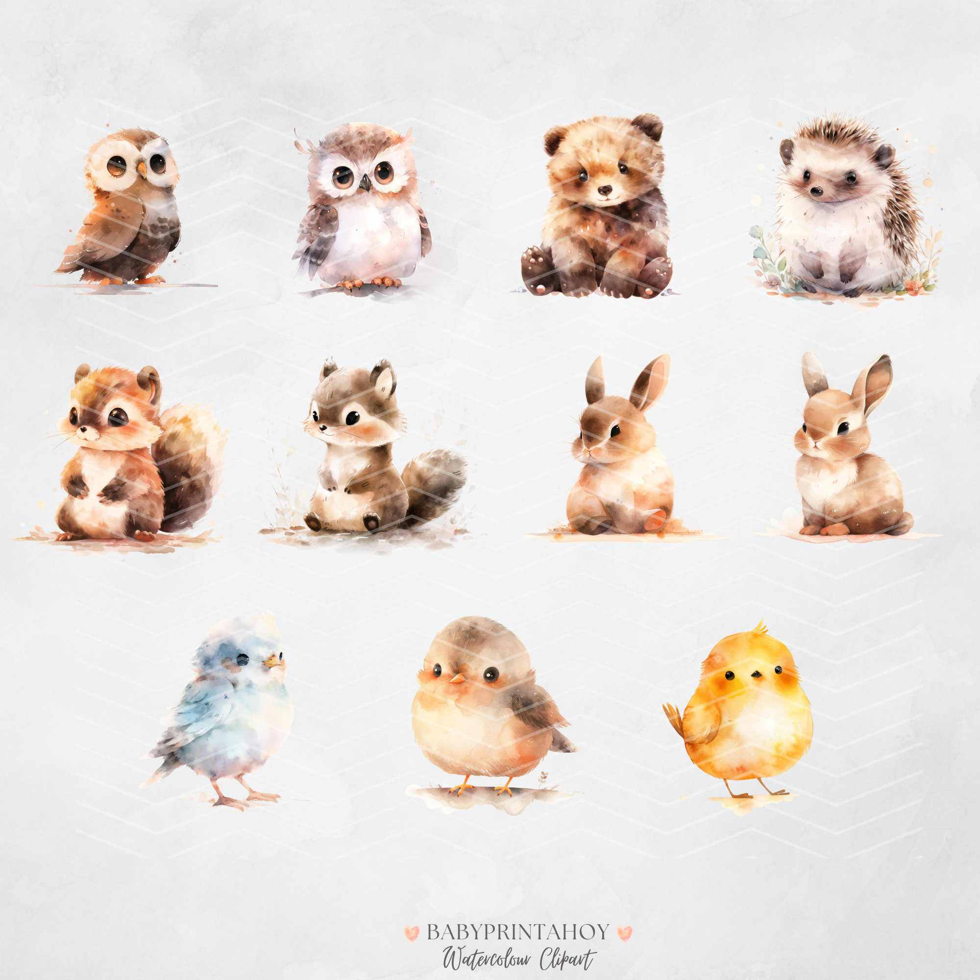 Woodland Animal Watercolour Clipart, Cute Forest Baby Animal in Nature ...