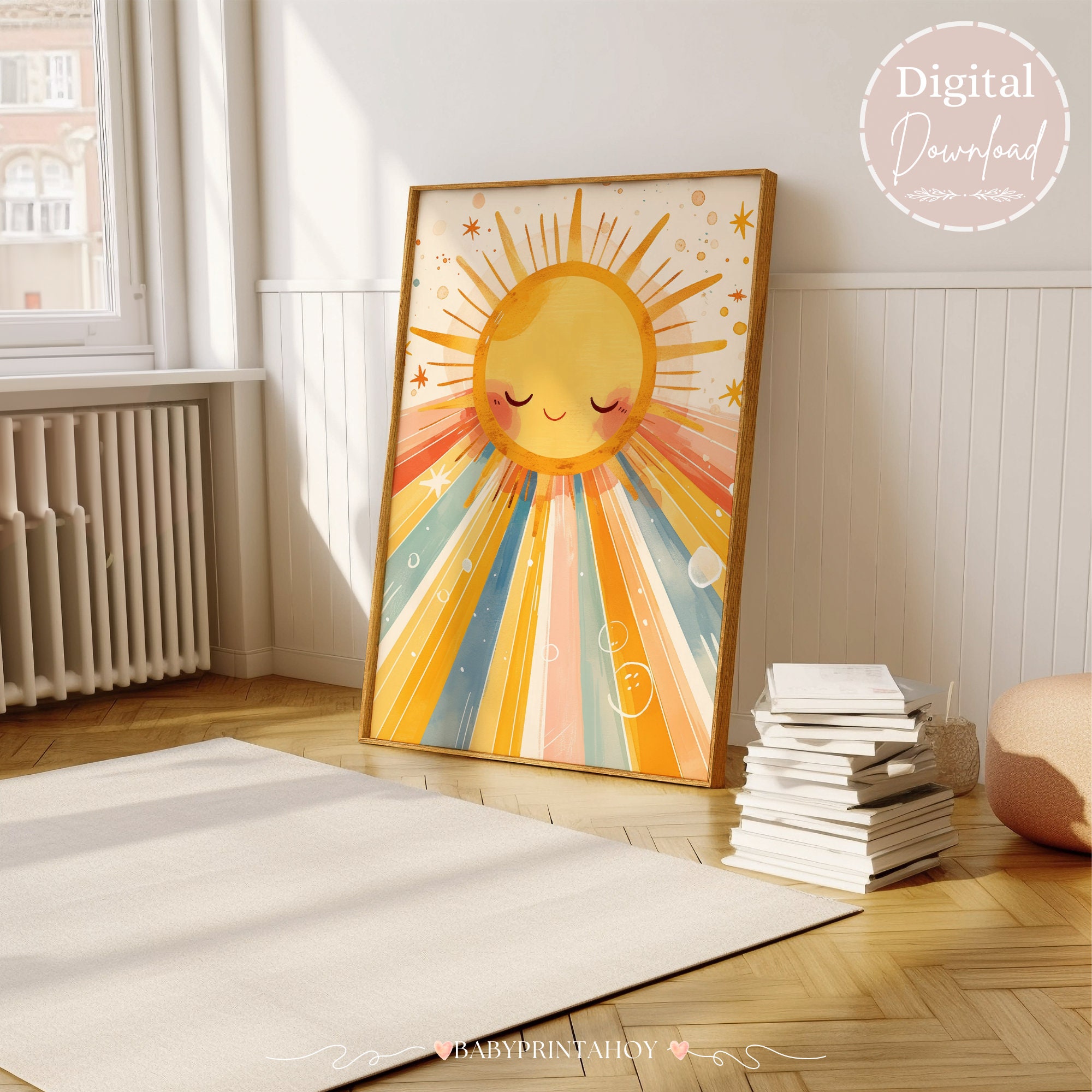Watercolor Sun Poster, Sun Playroom Decor, Watercolour Nursery Prints ...