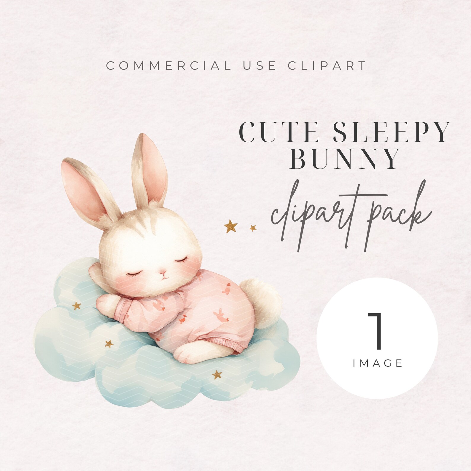 Cute Sleepy Baby Bunny Clipart | SINGLE IMAGE | Digital Download ...