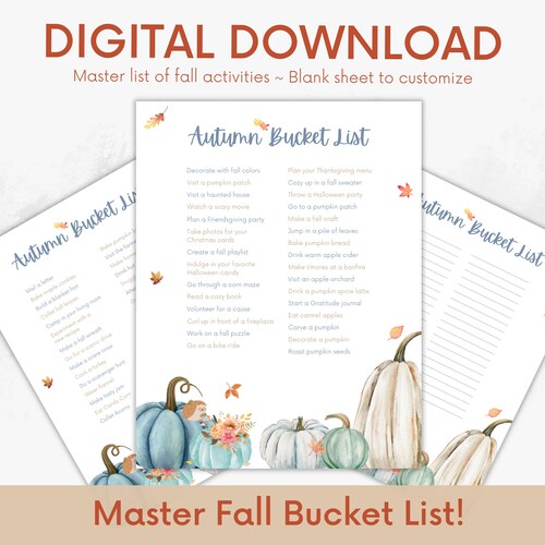 Editable Fall Autumn Bucket List Printable Fall Activities - Etsy