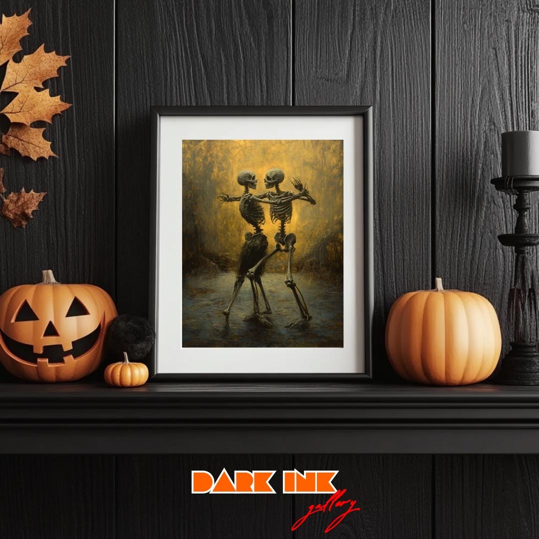 Vintage Dancing Skeletons Printable Wall Art Spooky Halloween Decor ...