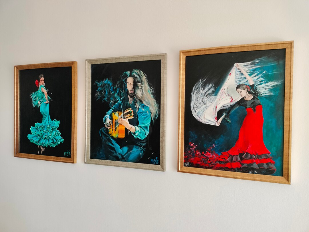 Flamenco Artists Triptych Original Acrylic Painting, Flamenco Art ...