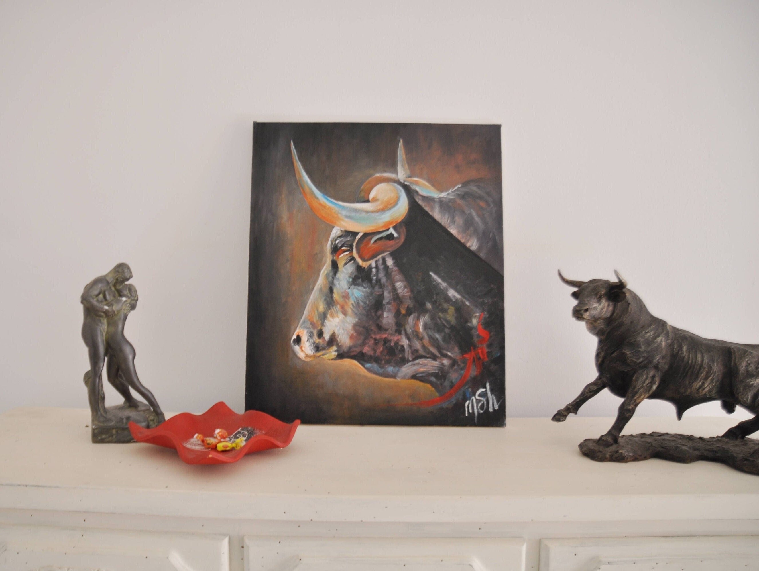 Bull Painting, Bull Abstract Painting on Canvas, Bull Art Decor, Animal ...