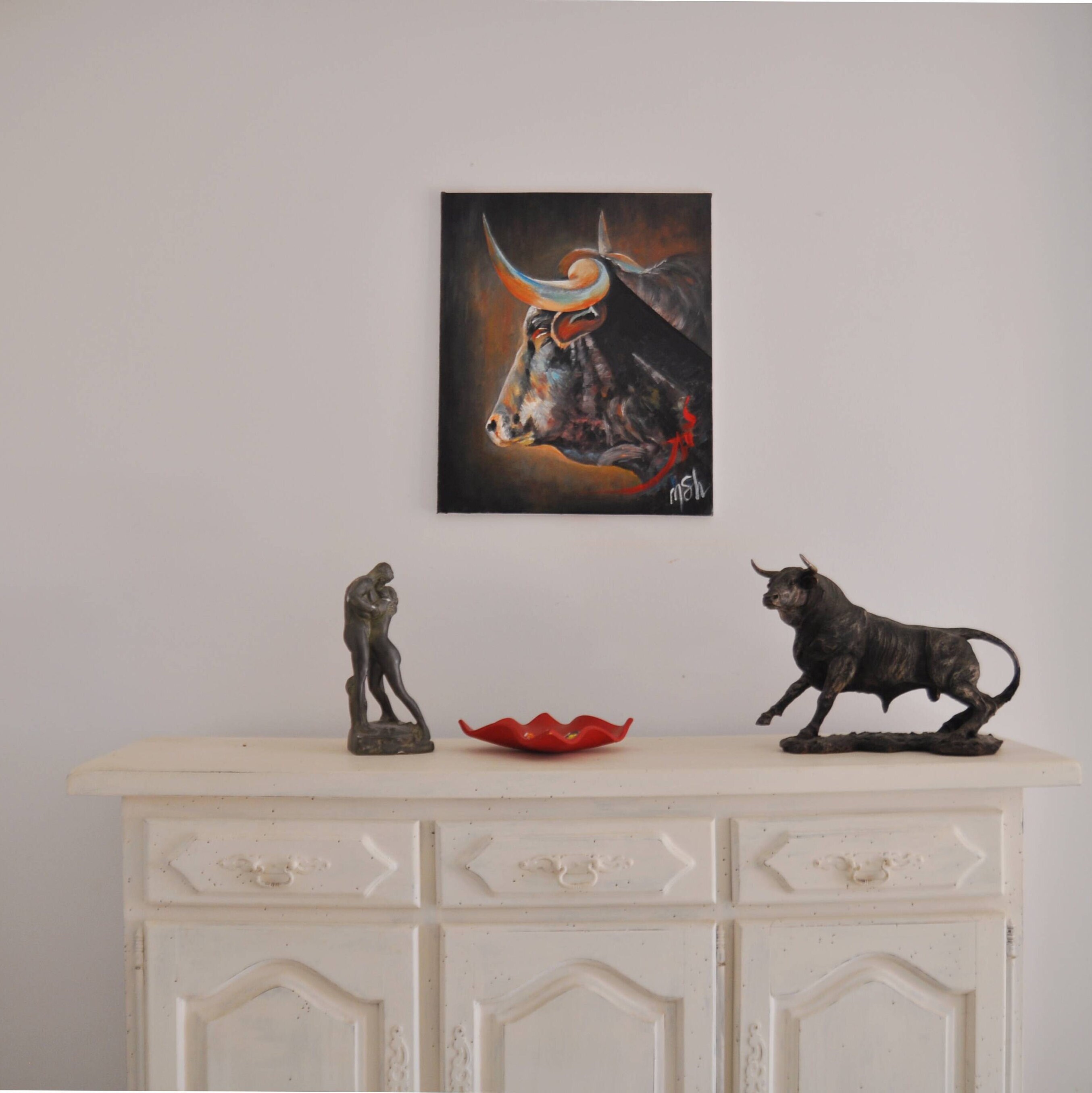 Bull Painting, Bull Abstract Painting on Canvas, Bull Art Decor, Animal ...