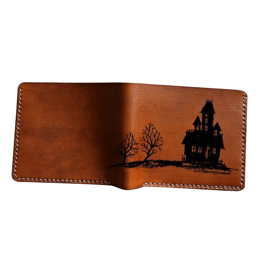 Haunted Castle Artwork on Premium Leather Wallet Horror Fan - Etsy