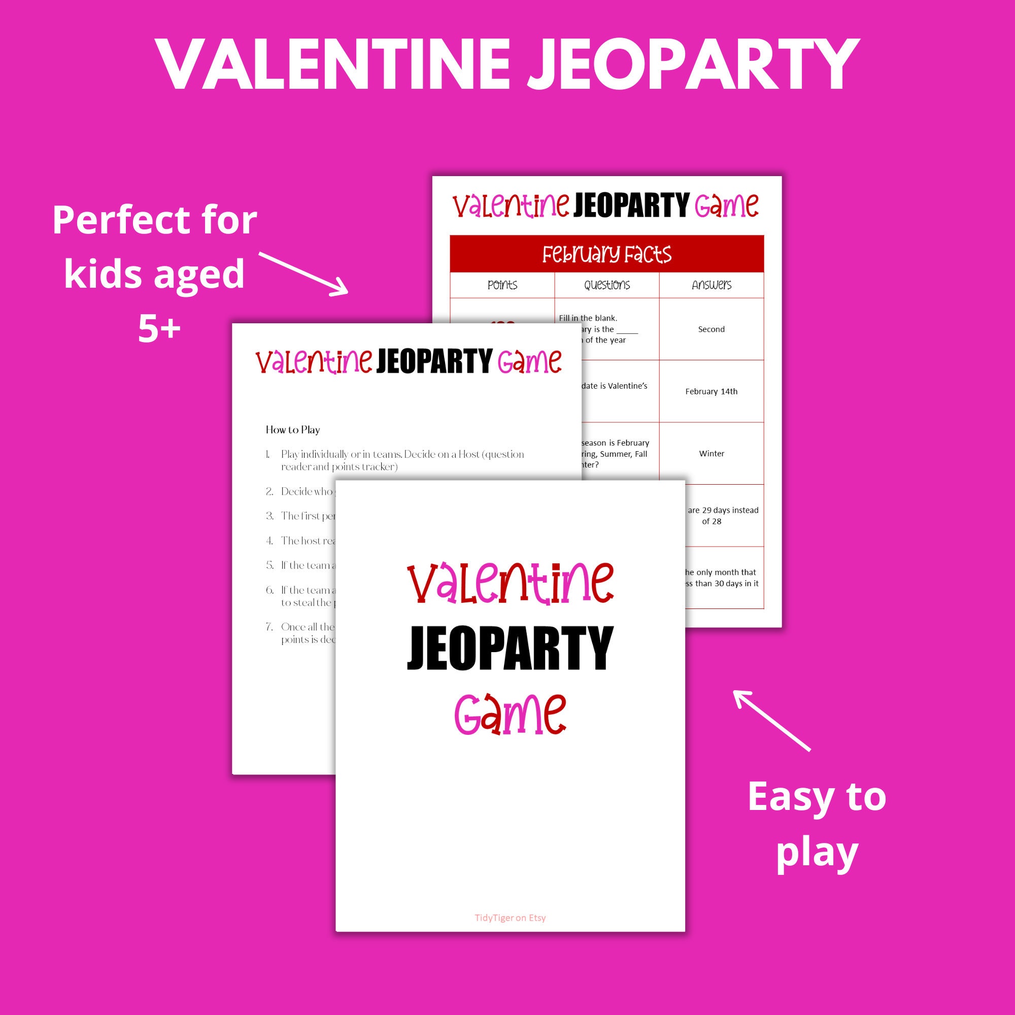 Valentine's Day Jeopardy Family Game Valentine Game - Etsy