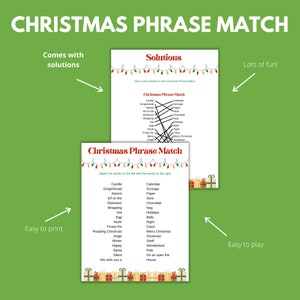 Christmas Phrase Match, Christmas Games, Family Christmas Games, Office ...