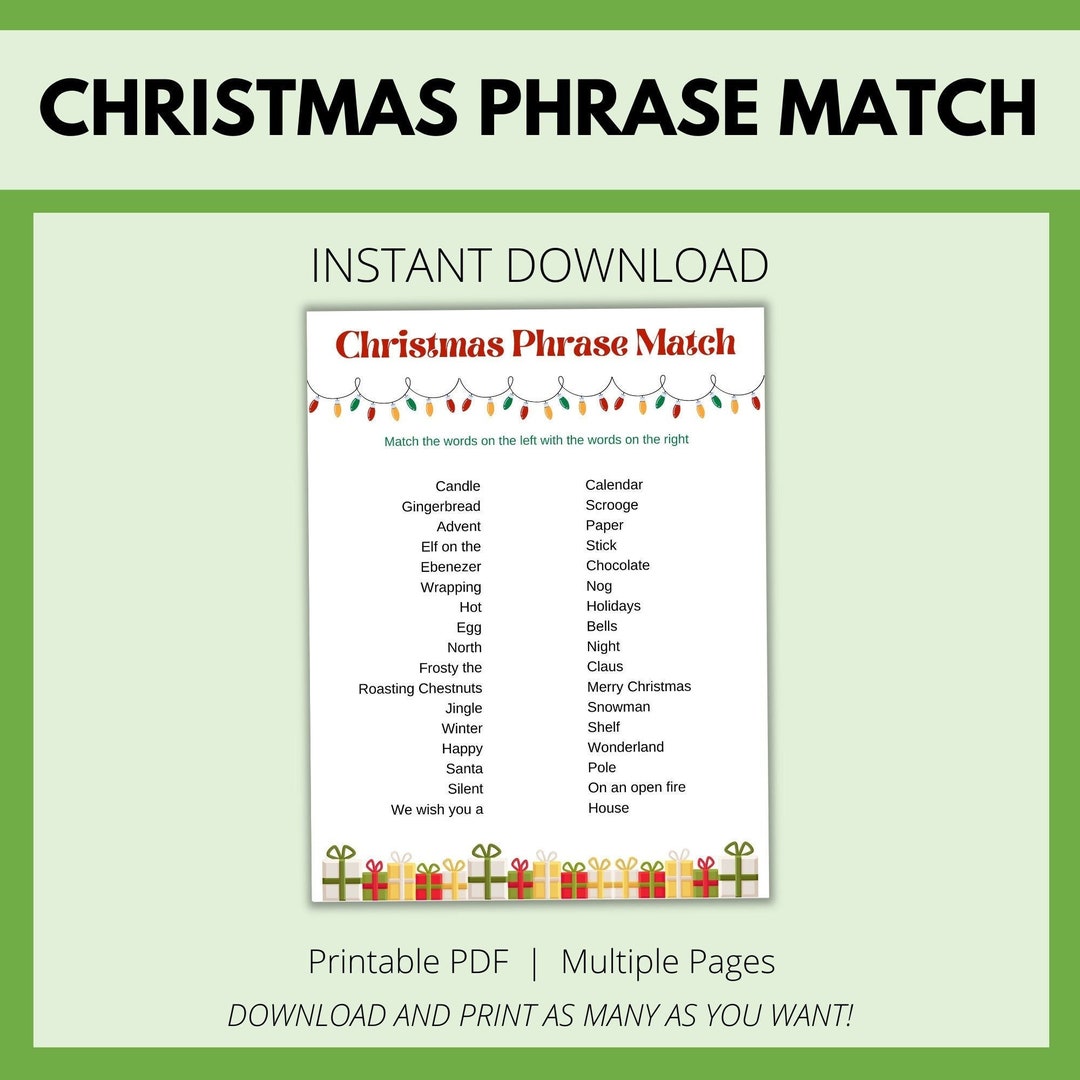 Christmas Phrase Match, Christmas Games, Family Christmas Games, Office ...