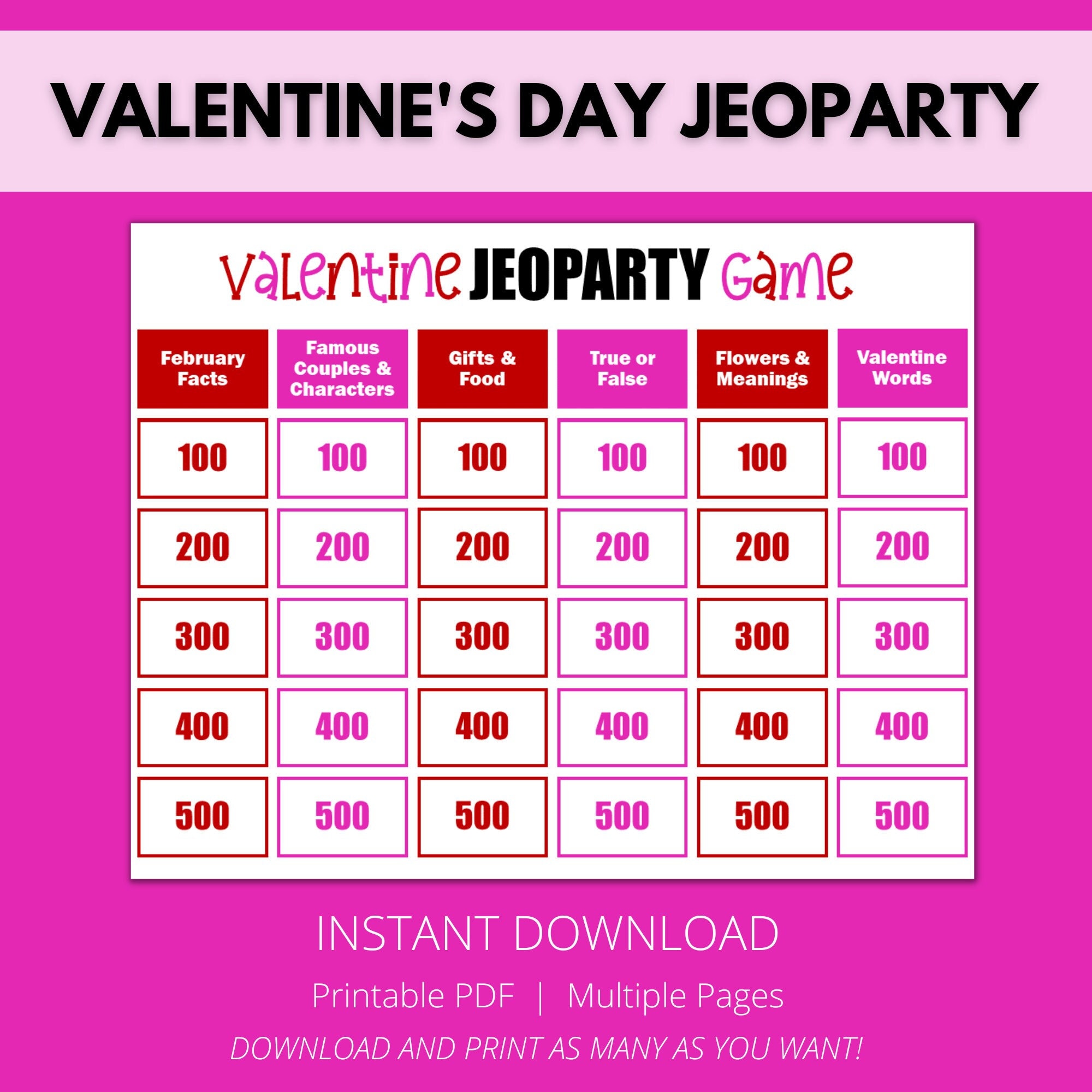 Valentine's Day Jeopardy Family Game Valentine Game - Etsy