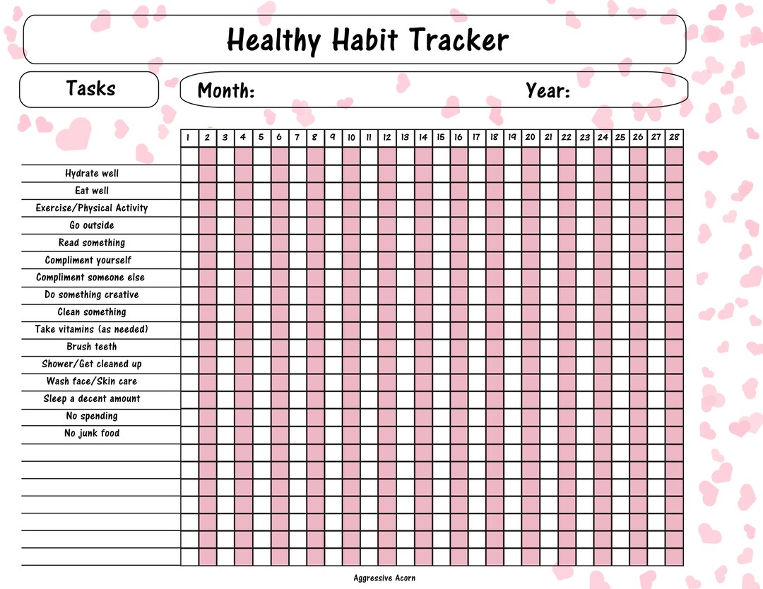 Heart Themed Habit Tracker | Monthly Habit Tracker | Digital Download ...