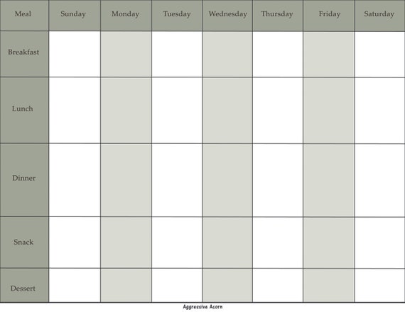Simple Blank Weekly Meal Planner Printable Blank Meal - Etsy