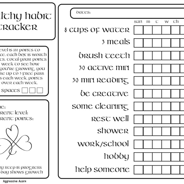 Healthy Habit Tracker Printable Daily/weekly Goal Accountability Simple ...