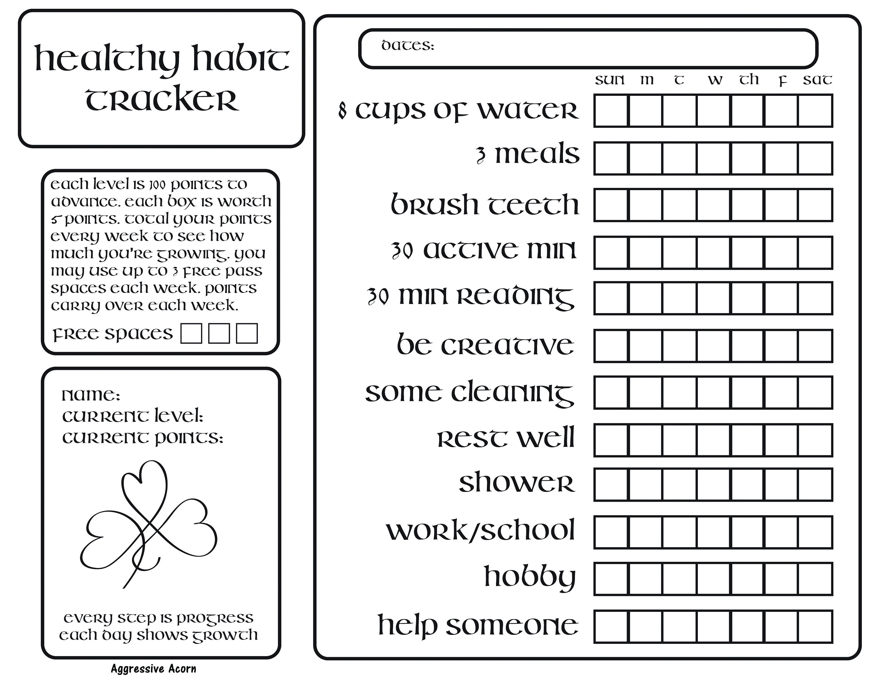 Healthy Habit Tracker Printable | Daily/weekly Goal Accountability ...