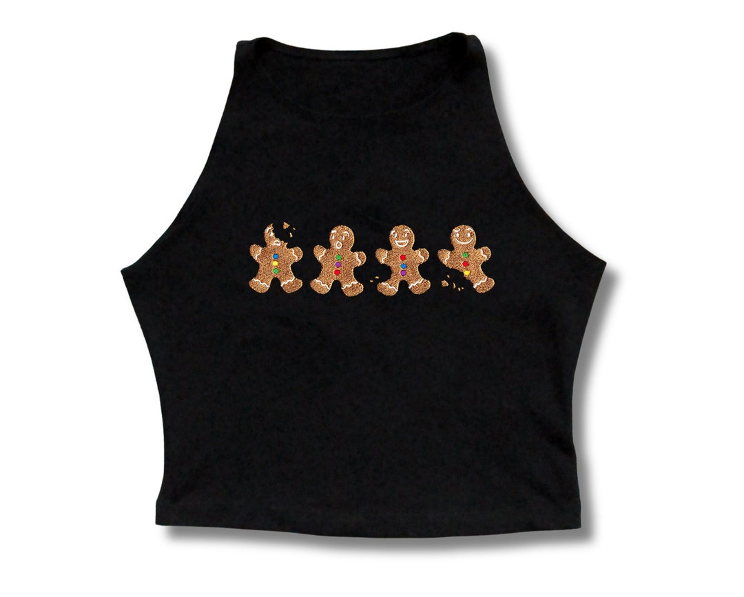Gingerbread Men Embroidered Crop Top-christmas Crop Top-yoga Top - Etsy