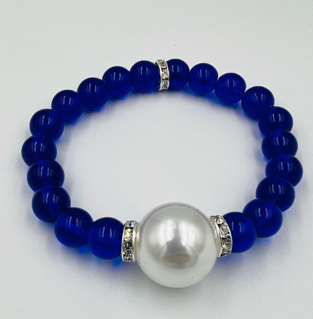 Royal Blue Bracelet With Single Pearl - Etsy