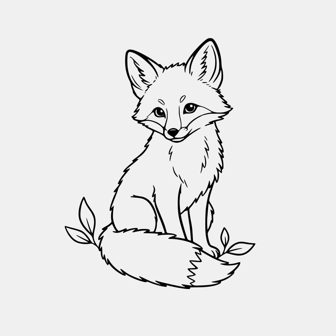 Kawaii Fox SVG Umriss Clipart, Baby Animal Line Art (digitaler Download ...