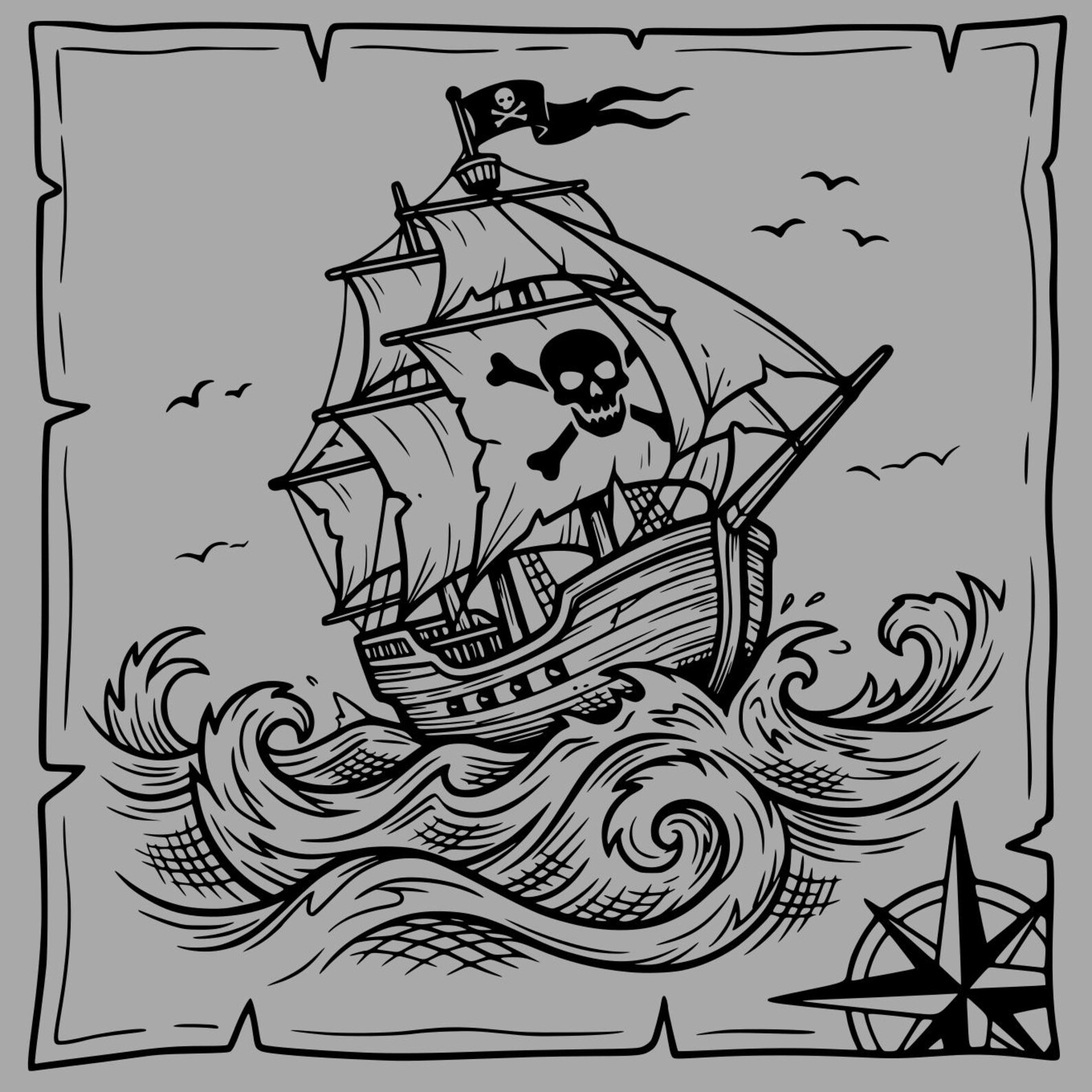 Pirate Ship SVG PNG: Hand-drawn Sea Adventure Design (digital Download ...