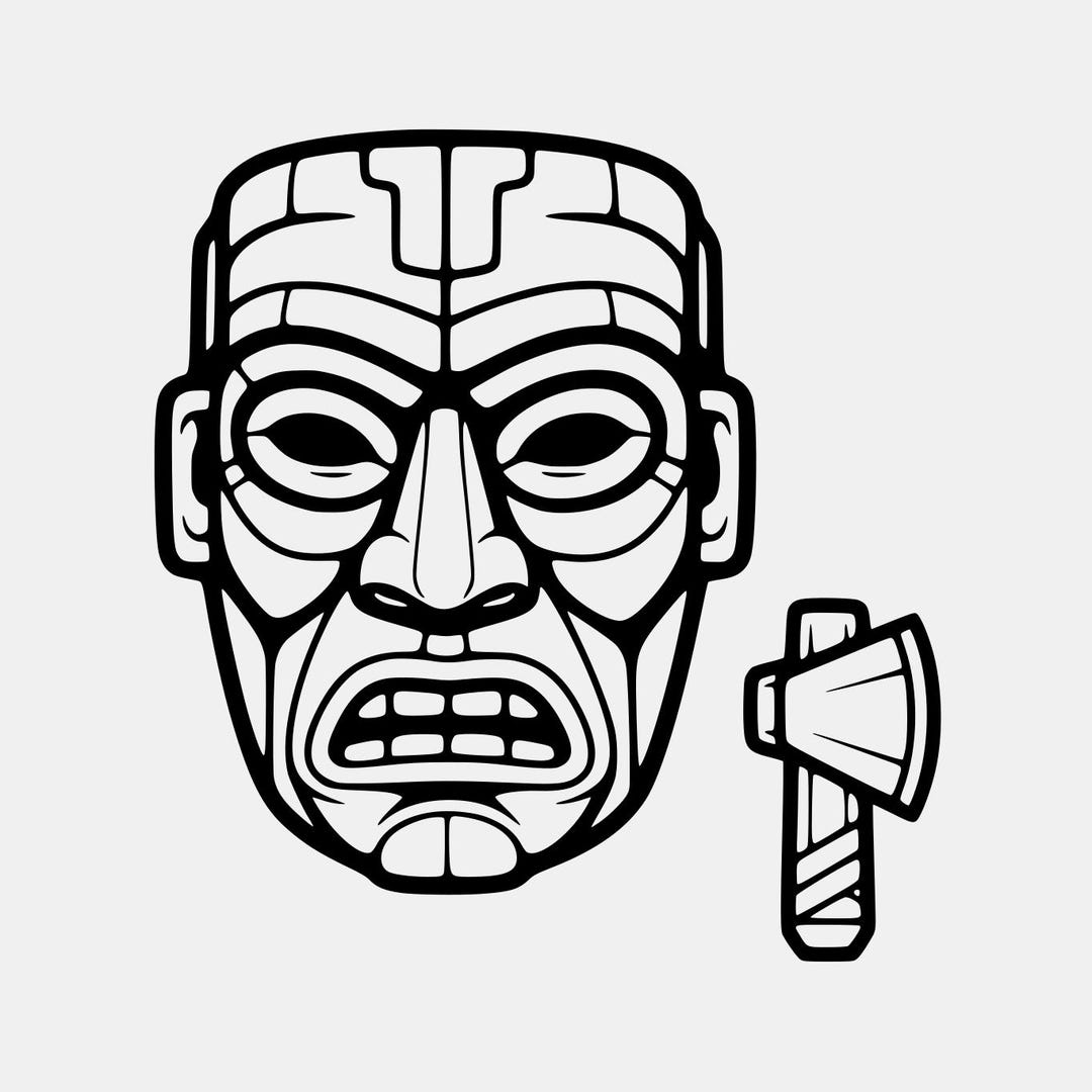 Olmec Warrior Mask SVG, Ancient Tribal Helmet Icon, Oni Axe Clipart for ...