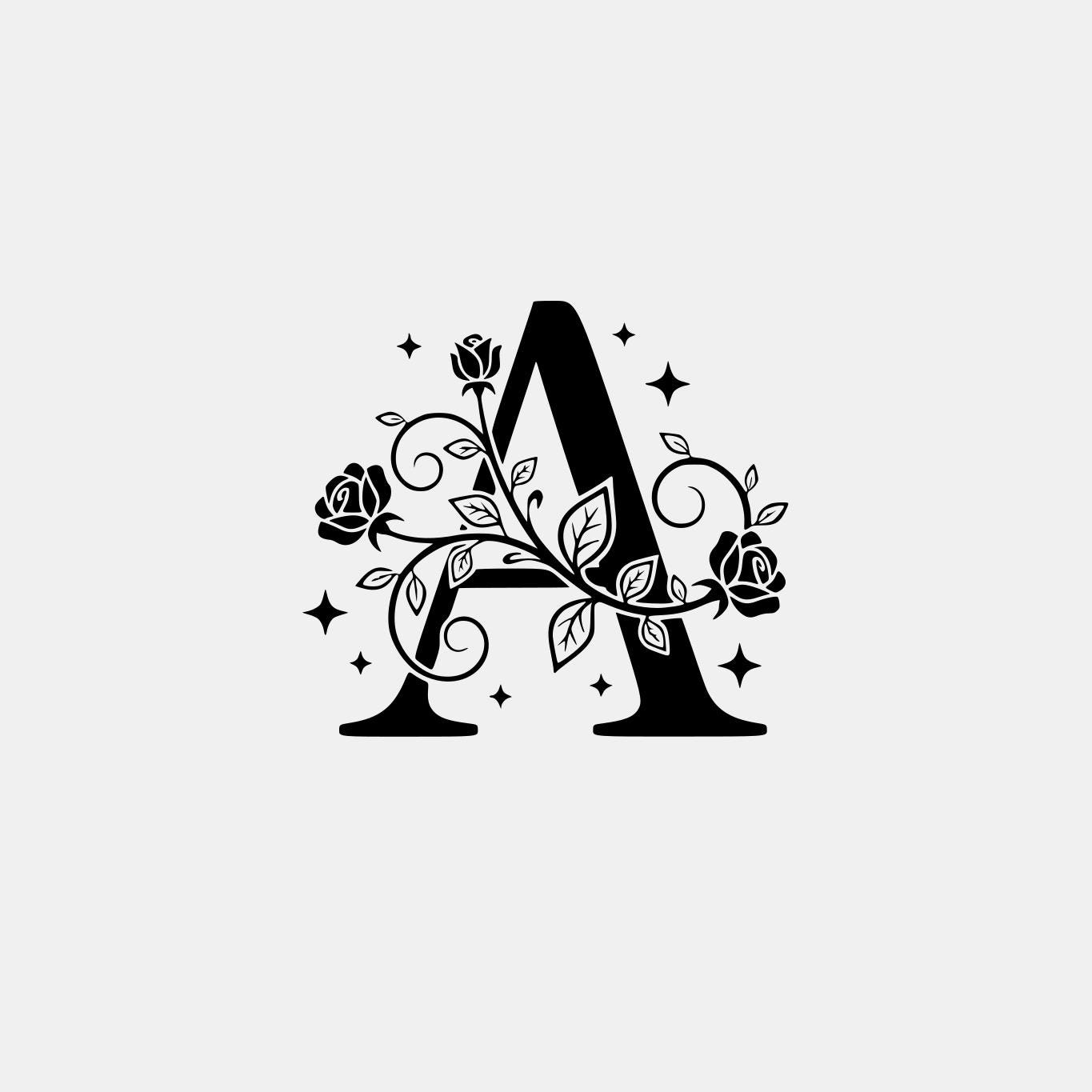 Elegant Floral Letter A SVG, Rose Monogram Alphabet Clipart, Instant ...