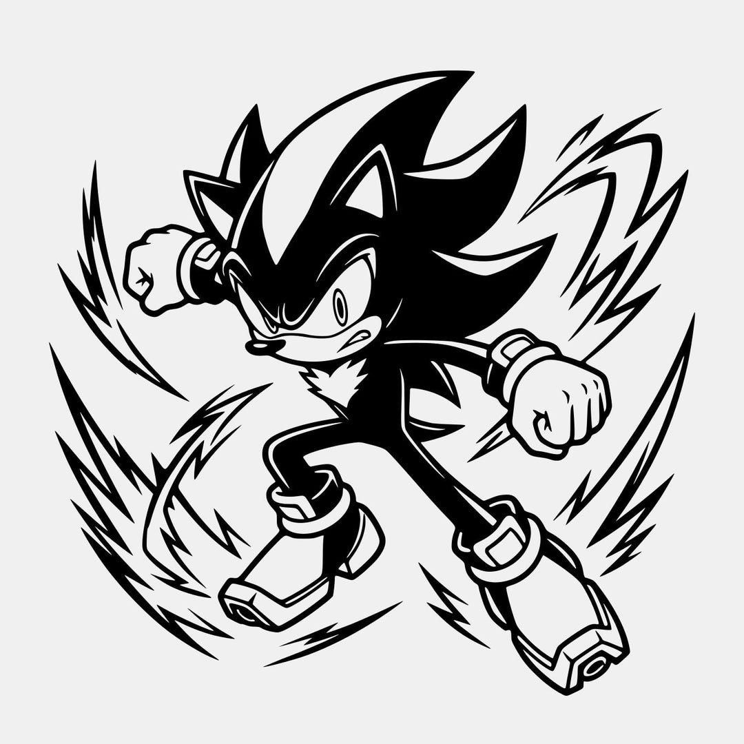 Shadow the Hedgehog Attacking Black and White Line Art - Etsy