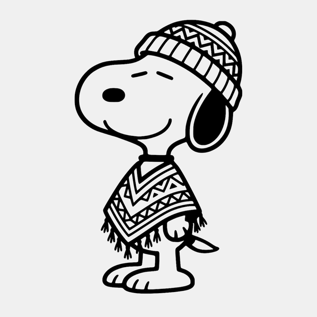 Snoopy With Hat and Poncho SVG PNG: Bold Line Art Design (digital ...