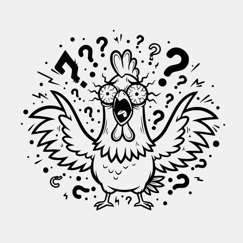 Frantic Chicken Cartoon SVG, Panicked Hen Line Art, Confused Fowl ...