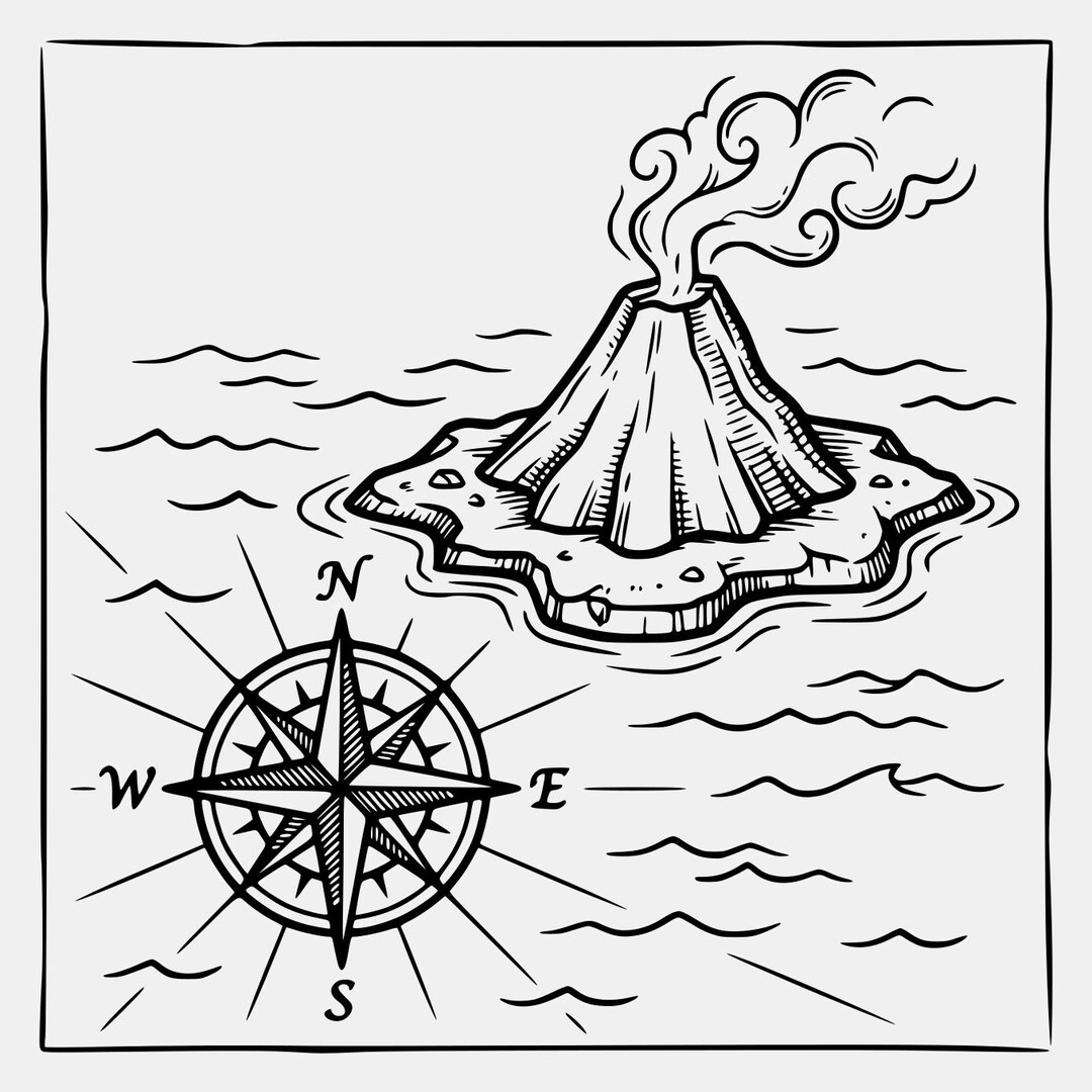 Volcanic Island Compass Rose SVG PNG: Hand-drawn Map Design (digital ...