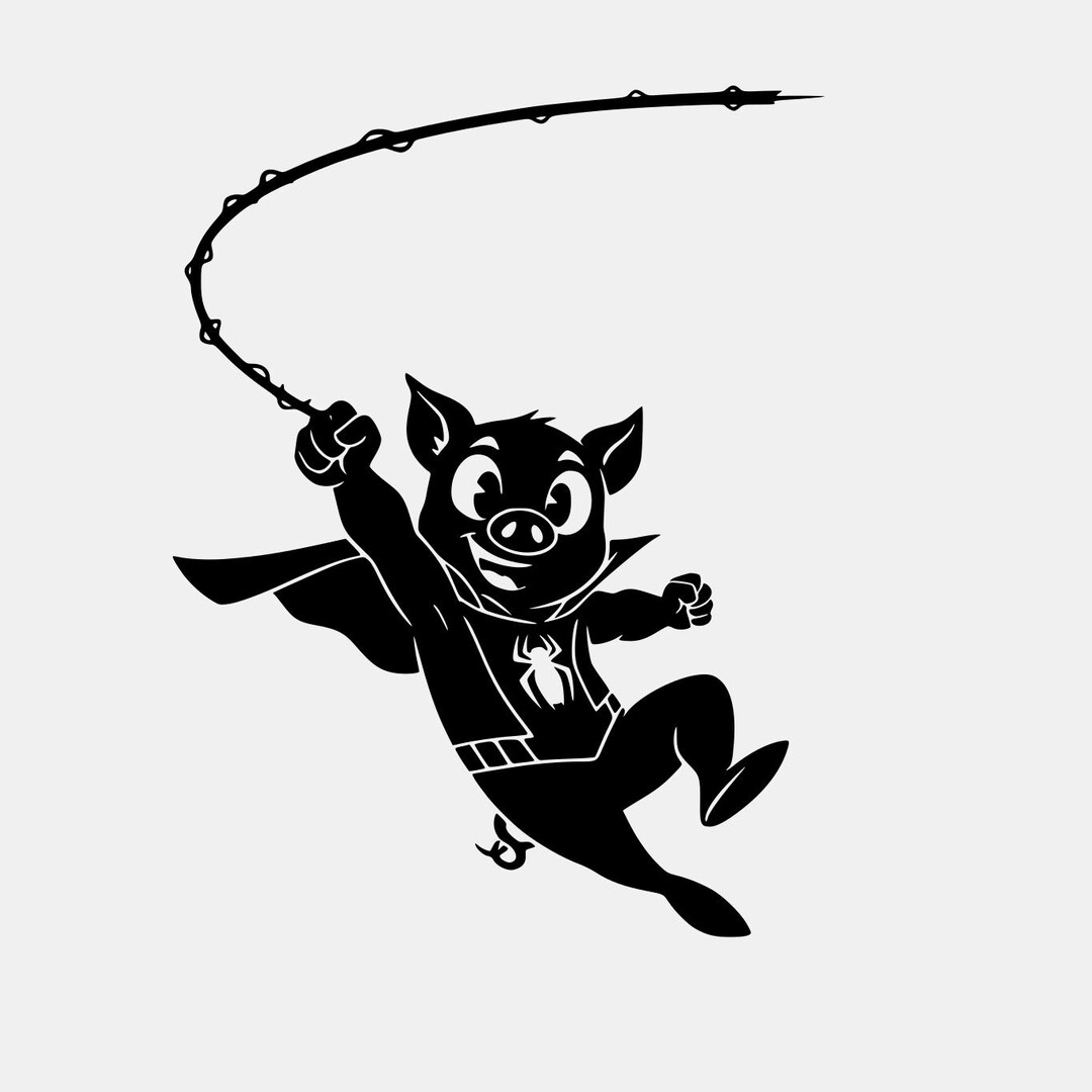 Spider-ham Superhero Pig Flying Silhouette PNG, Cartoon Piggy Vector ...