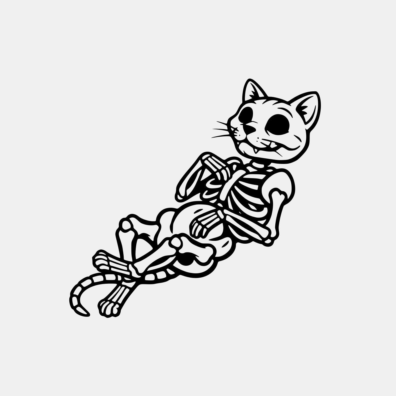 Funny Skeleton Cat SVG, Cute Cartoon Cat Skeleton Lying Down, Halloween ...