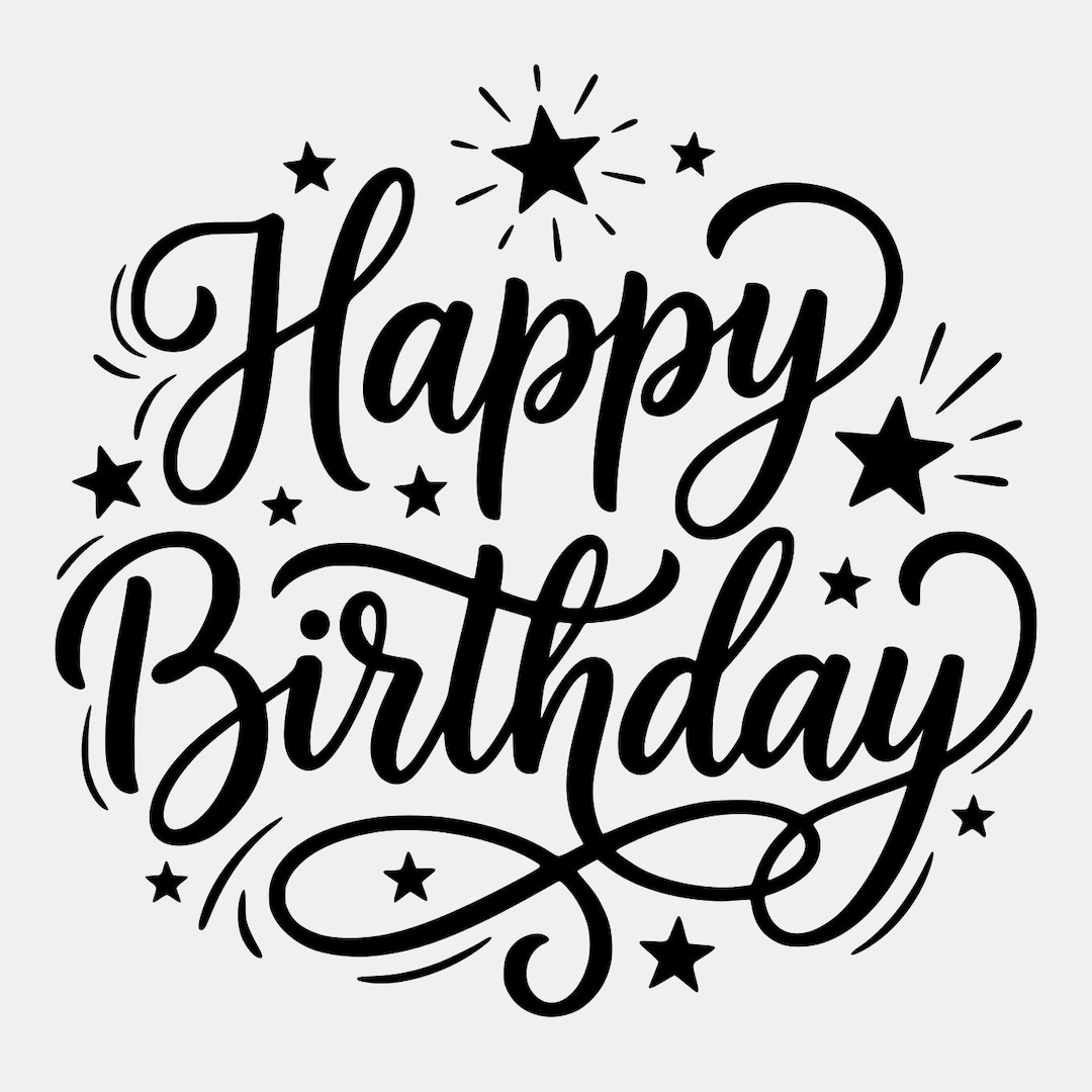 Happy Birthday Brush Script SVG PNG: Elegant Hand-drawn Design (digital ...