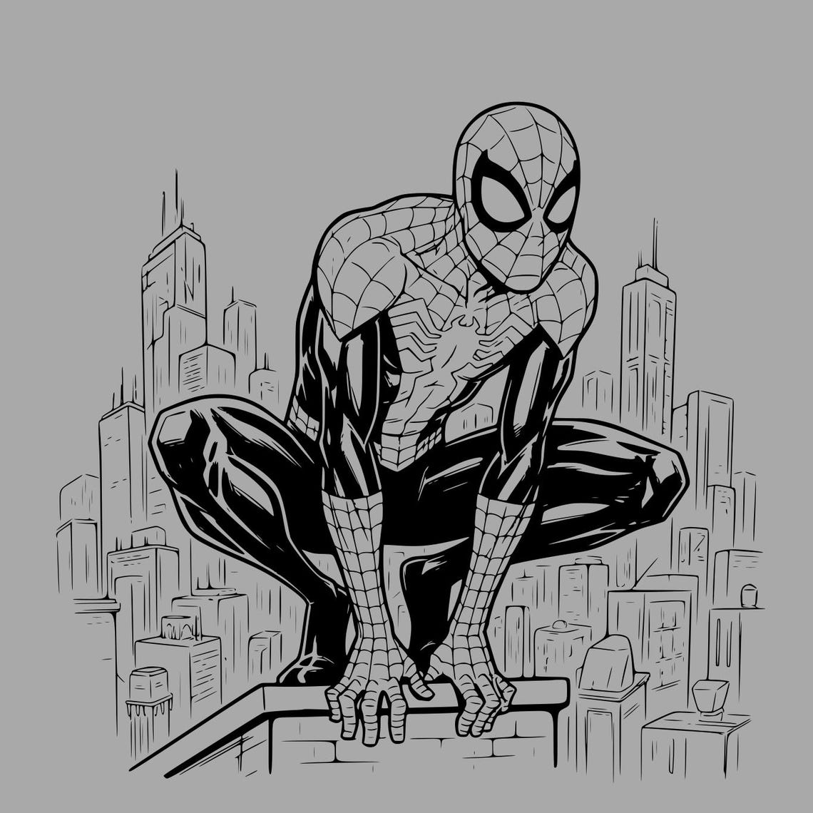 Spider-man Crouching on City Rooftop SVG, Superhero Digital Art, Comic ...