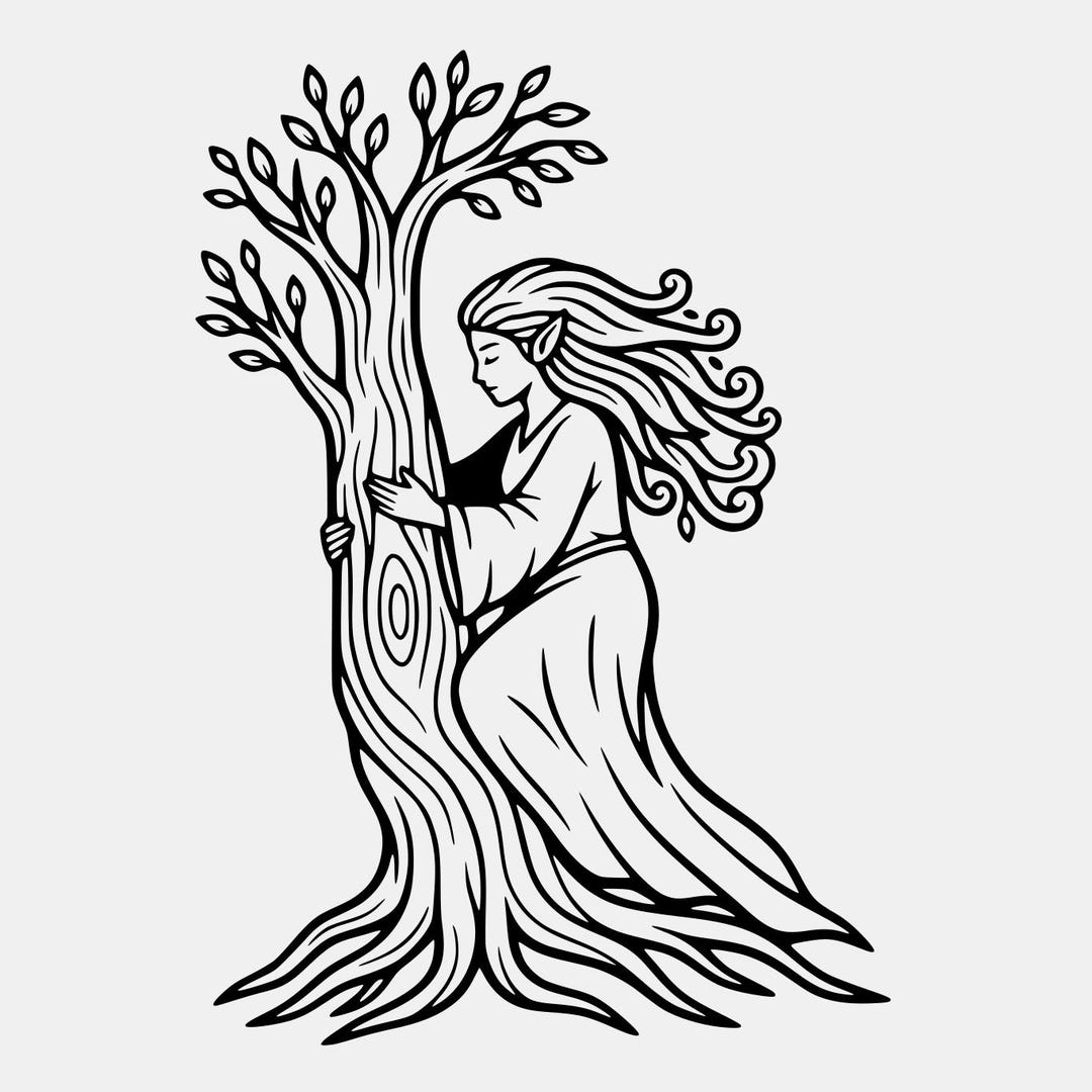 Elf Hugging Tree SVG, Forest Spirit Clipart, Enchanted Woodland Fairy ...