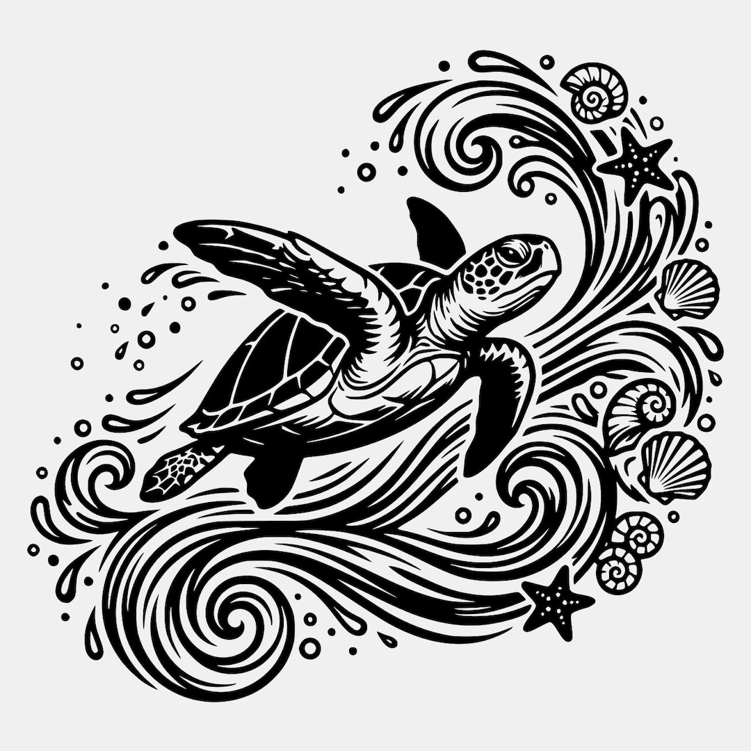 Bold Sea Turtle Art : Dynamic Ocean Wave Illustration SVG & PNG - Etsy