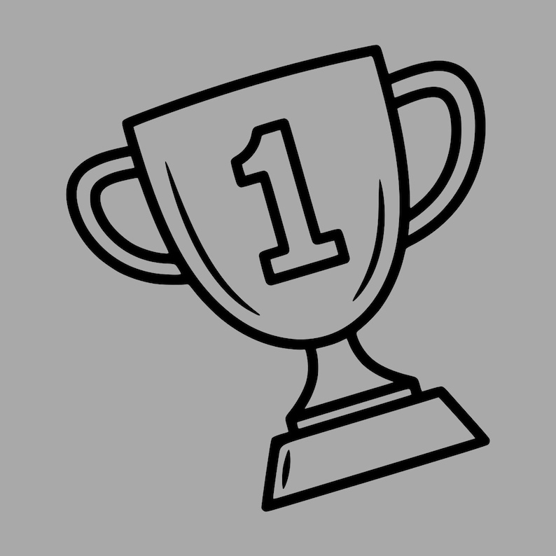 Trophy With Number 1 SVG PNG: Bold Line Art Design (digital Download ...