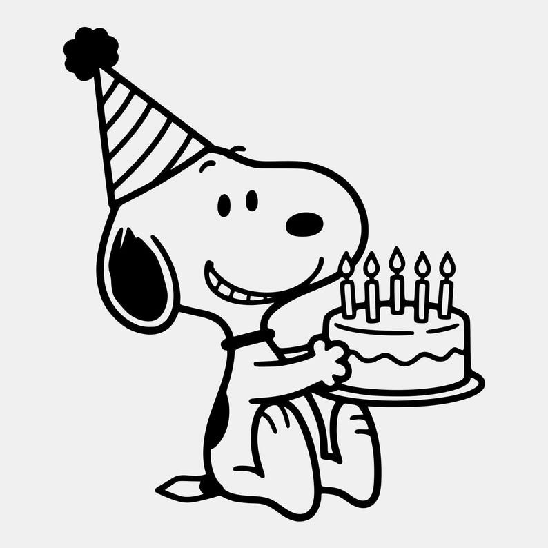Snoopy Birthday Cake SVG PNG: Classic Cartoon Design (digital Download ...