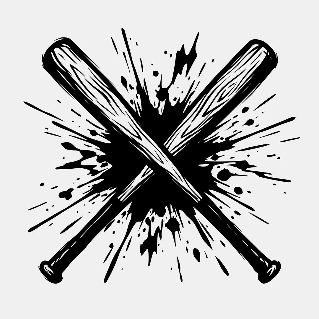 Crossed Baseball Bats With Ink Splatter Art - Etsy