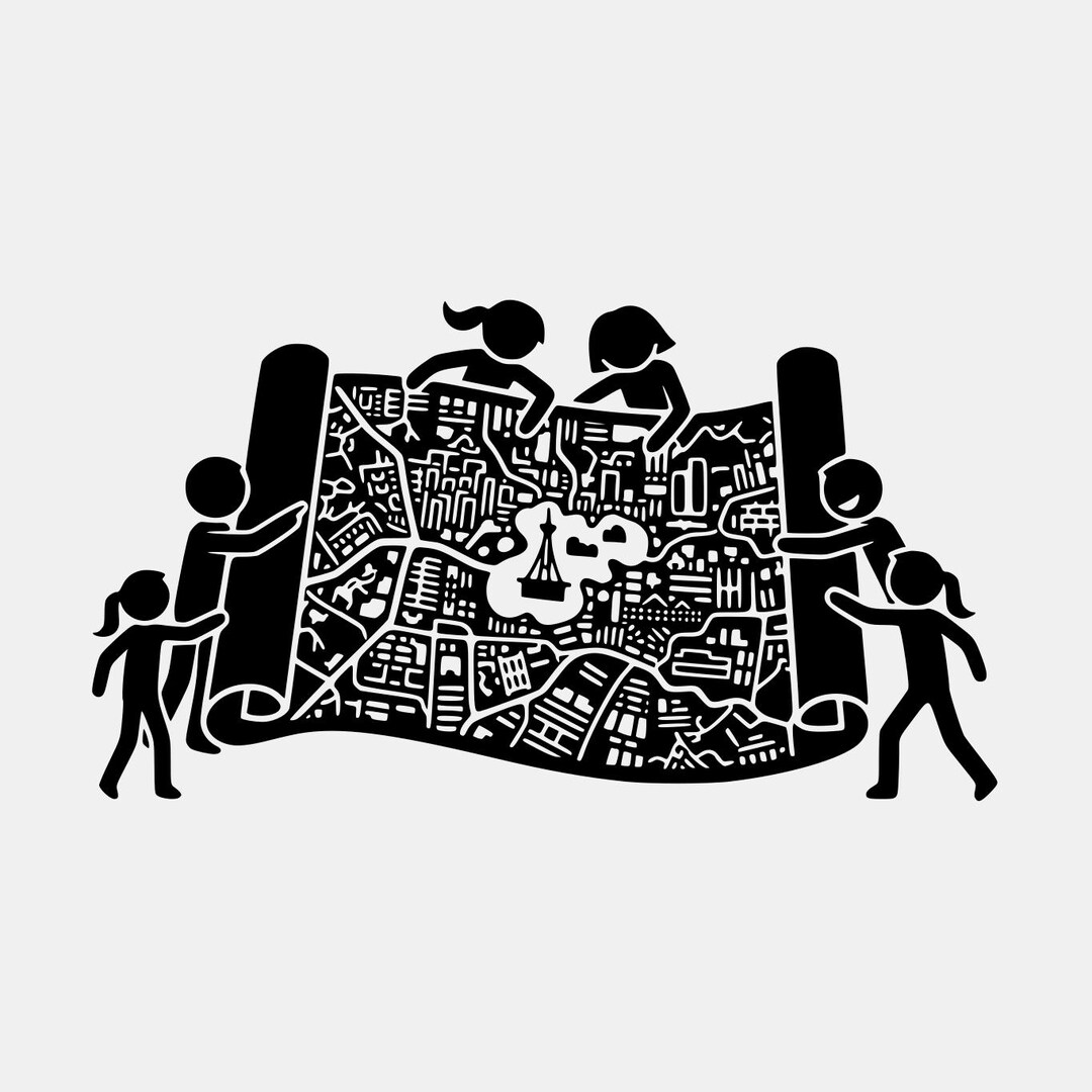 Stickman Family Exploring City Map SVG, Laser Cut File for Vacation ...