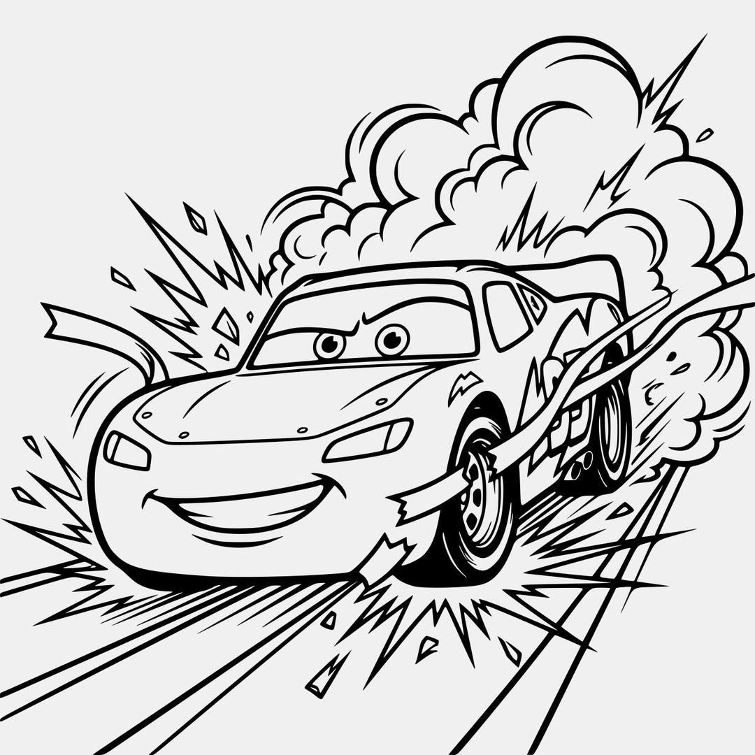 Lightning Mcqueen Finish Line SVG PNG: Dynamic Line Art Design (digital ...