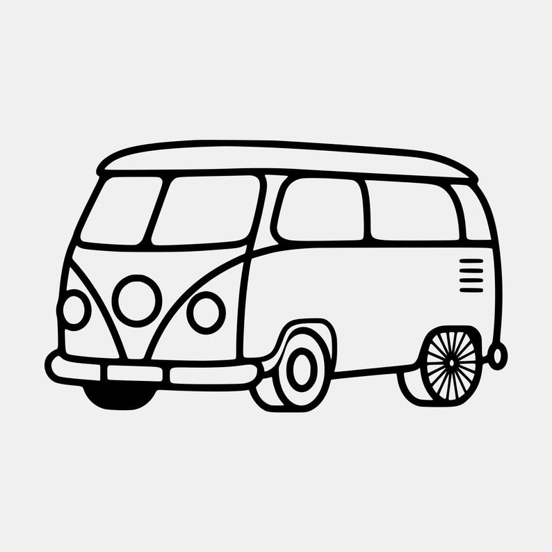 Retro Camper Van SVG Outline, Vintage VW Bus Clipart for T-shirts and ...