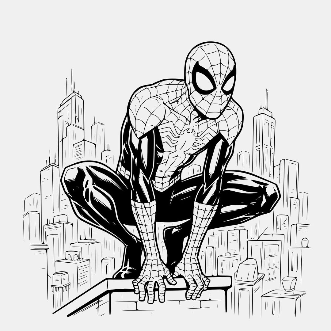 Spider-man Crouching on City Rooftop SVG, Superhero Digital Art, Comic ...