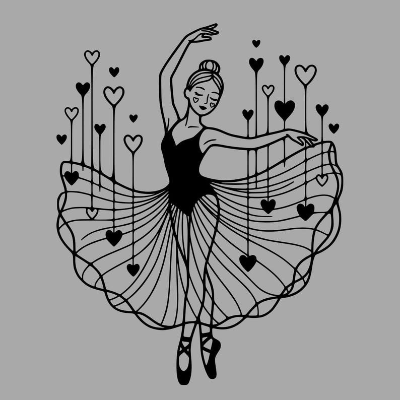 Ballerina Hearts SVG PNG : Minimalist Line Art Design (digital Download ...